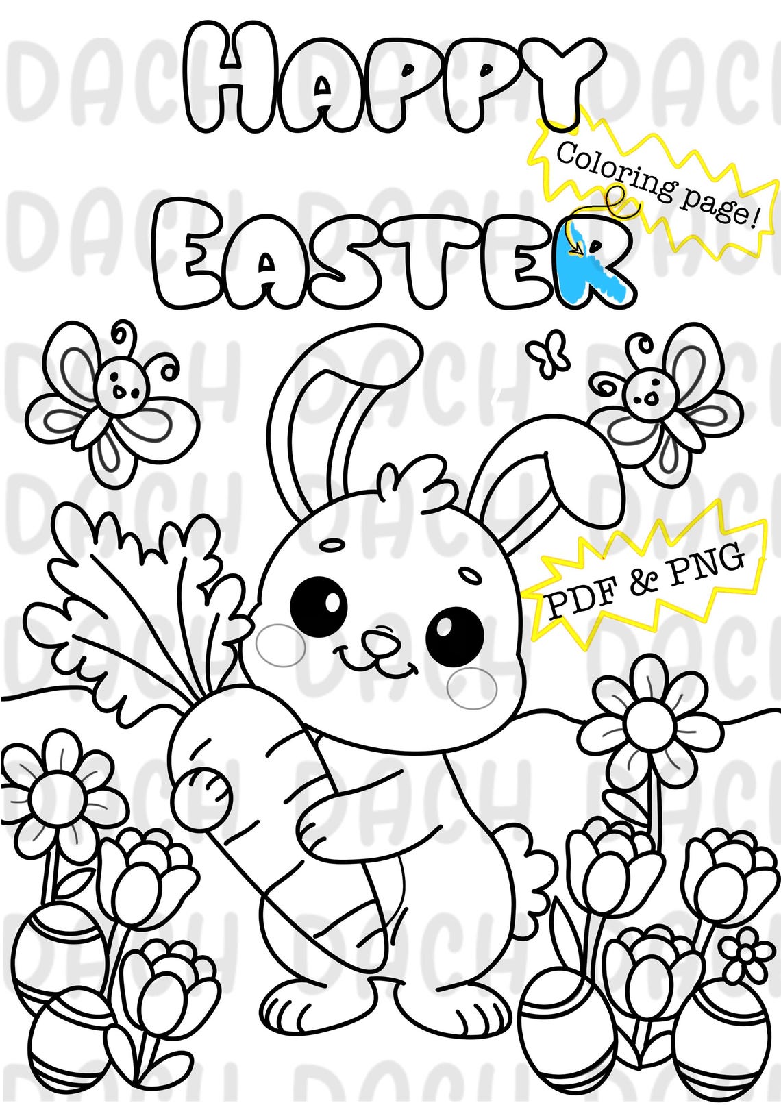 Happy Easter Bunny Coloring Page - Etsy