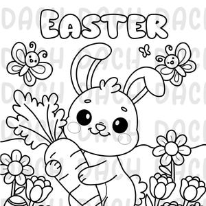 Happy Easter Bunny Coloring Page - Etsy