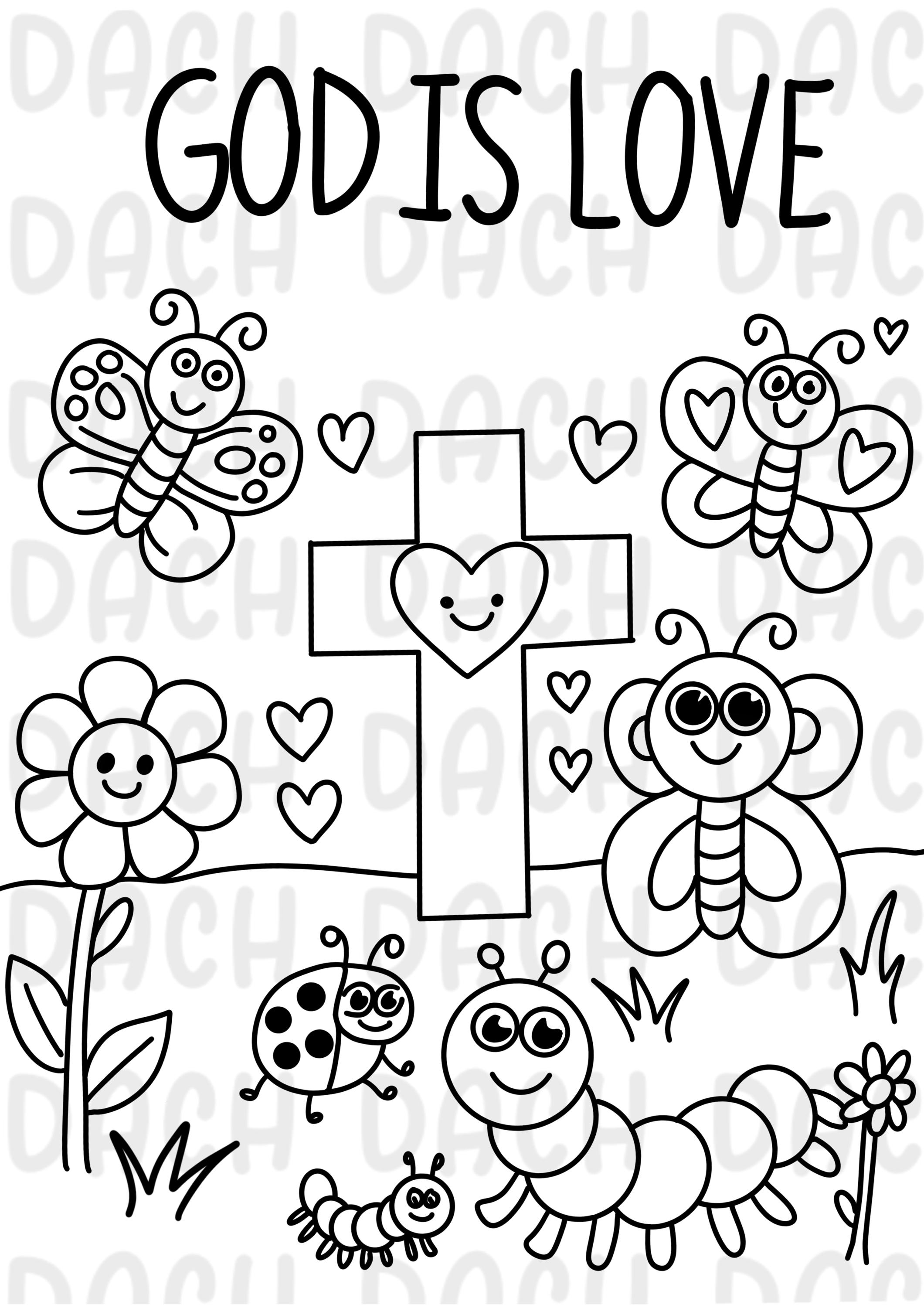 God is Love Spring Coloring Page - Etsy