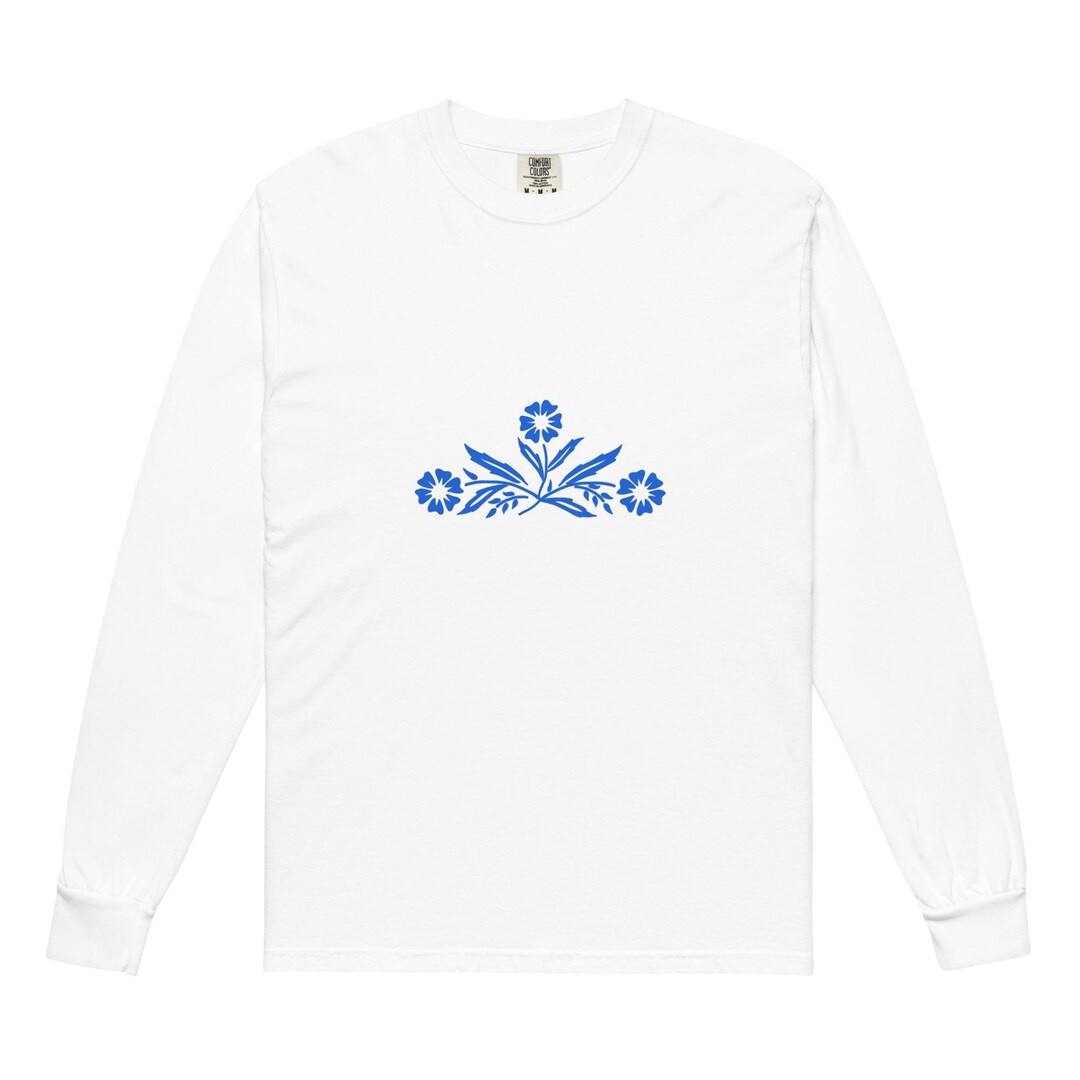 Nostalgia China Pattern Blue Floral Garment-dyed Heavyweight Long-sleeve Shirt - Etsy