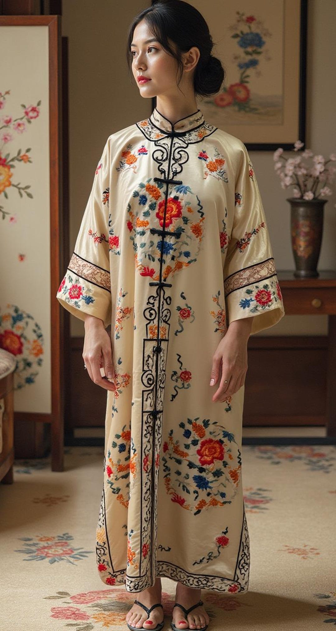 Vintage Chinese Silk Robe Hand Embroidered Floral Motif Small/medium - Etsy