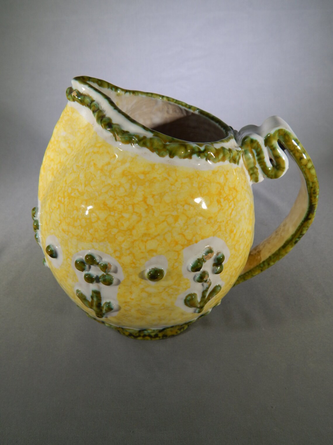 Lovely Italian Lemon Pitcher With Applied Floral Design and Attractive ...