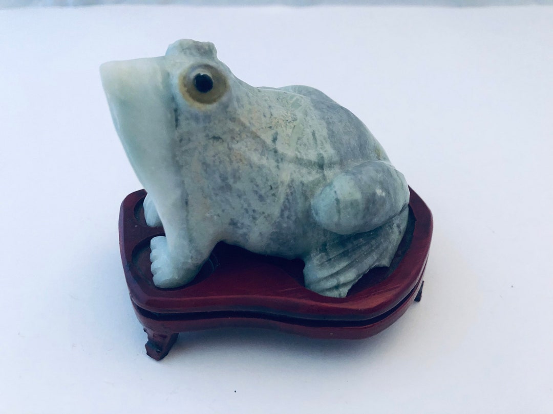 Beautiful Handcarved Green Stone Frog on Rosewood Stand - Etsy