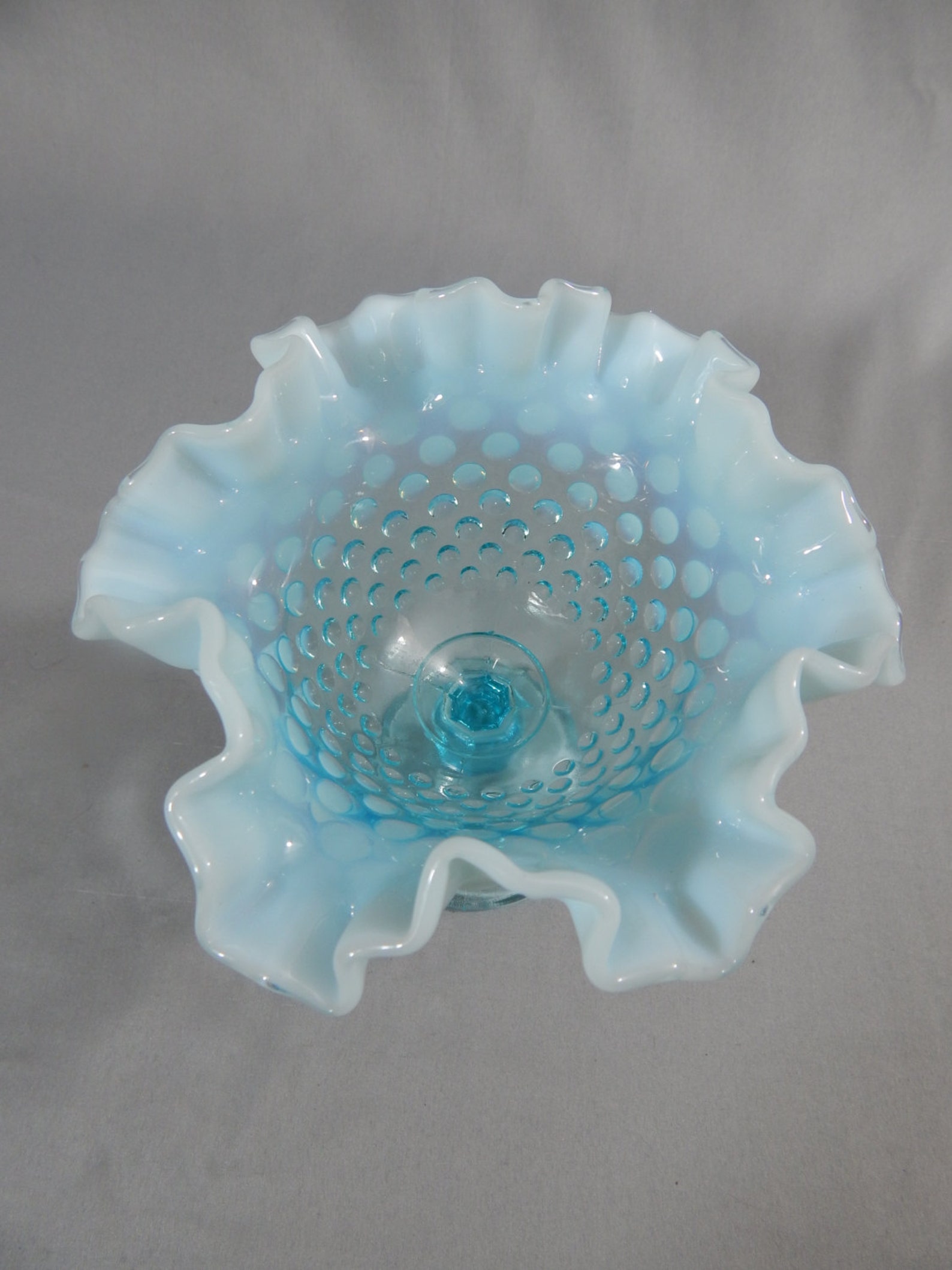 Gorgeous Vintage Marked Fenton Glass Compote Bowl - Blue Opaline ...
