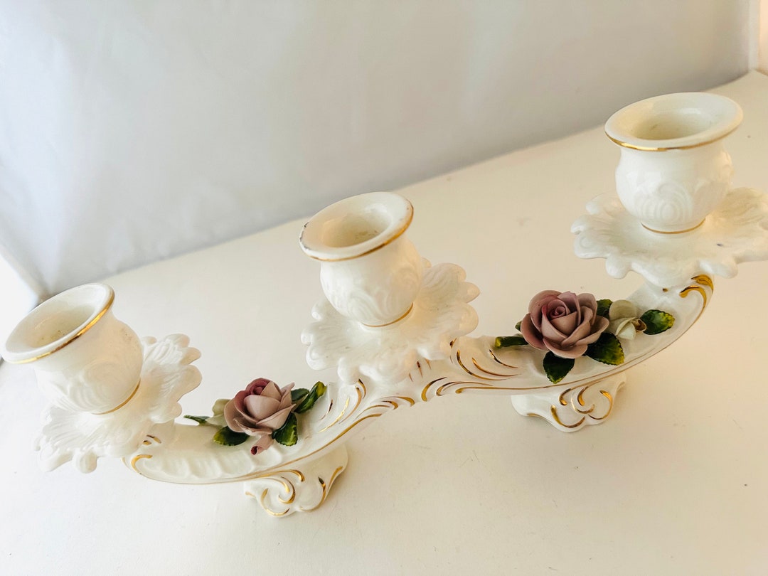 Vintage Dainty Porcelain Rose Candle Holder, Candelabra, KSK, Kämmer ...