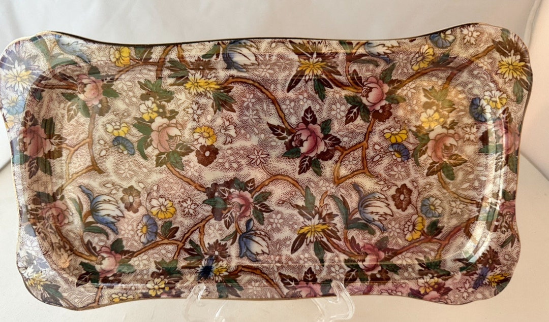 Outstanding Vintage Chintz Sandwich or Vanity Tray - Maling Rose Vine ...