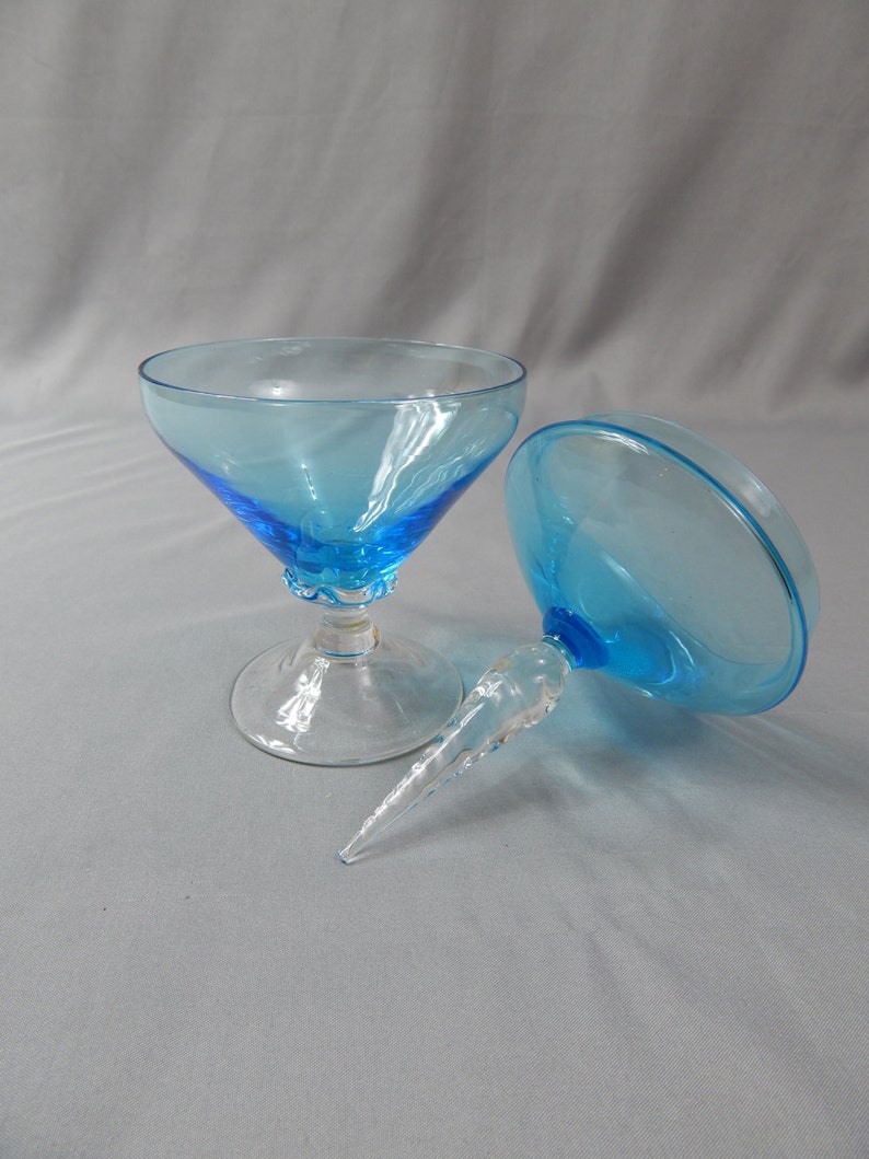 Outstanding Glass Pedestal Lidded Candy Jar, Turquoise Blue, Pontil ...