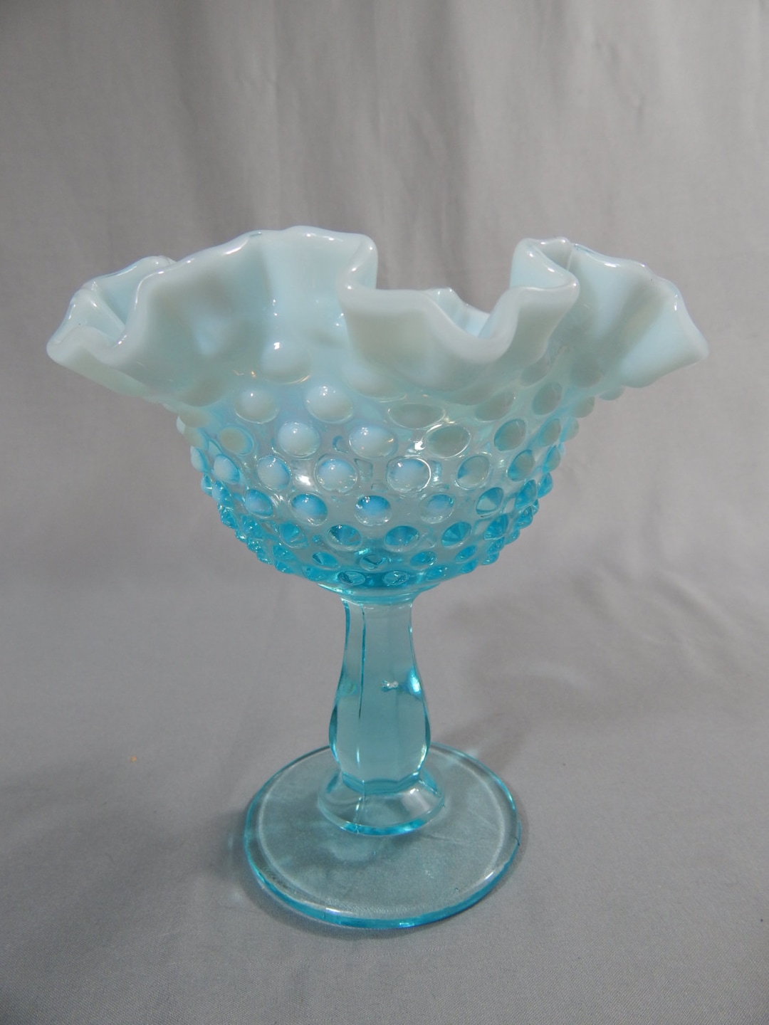 Gorgeous Vintage Marked Fenton Glass Compote Bowl - Blue Opaline ...