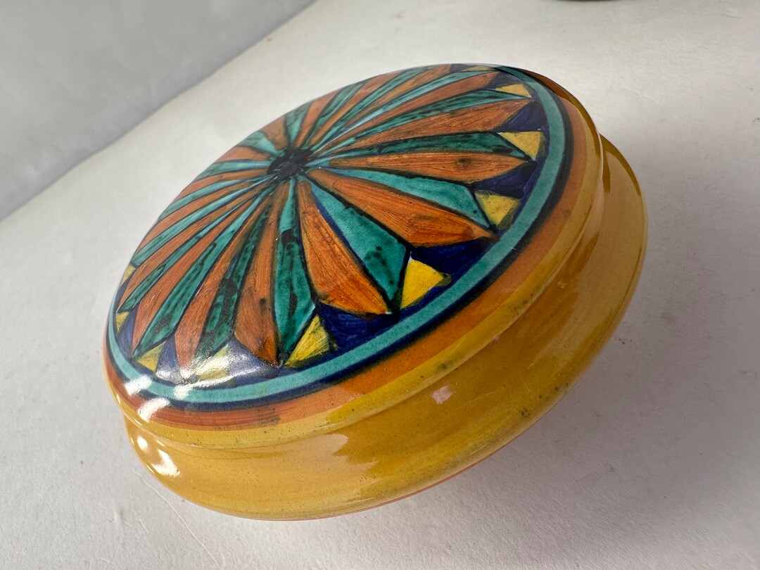 Vintage Deruta Italian Ceramic Hand Painted Box With Geometric Design ...