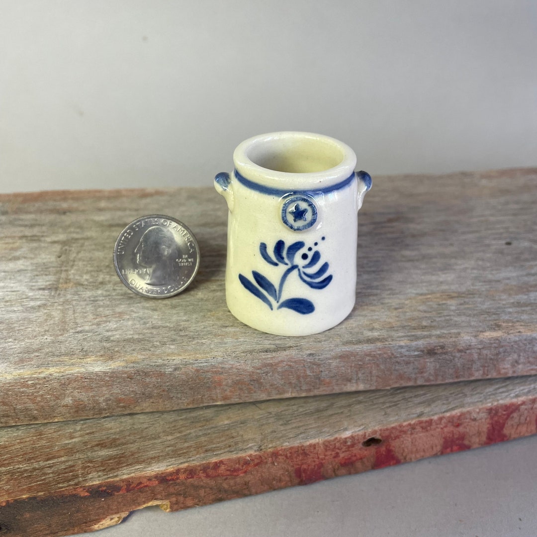 Handmade, Miniature Antique Replica Stoneware Delft Pottery Crock ...