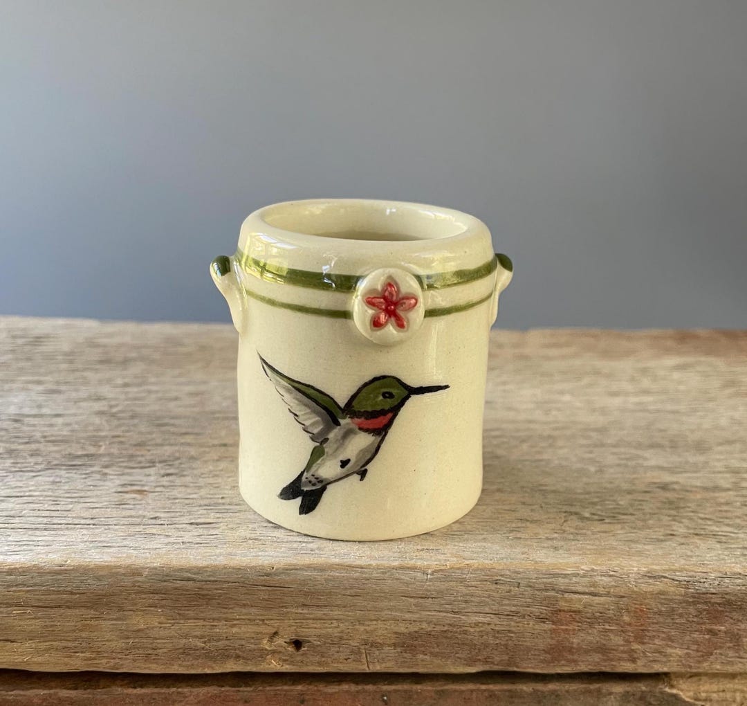Handmade, Handpainted, Miniature Stoneware Pottery Crock-hummingbird ...