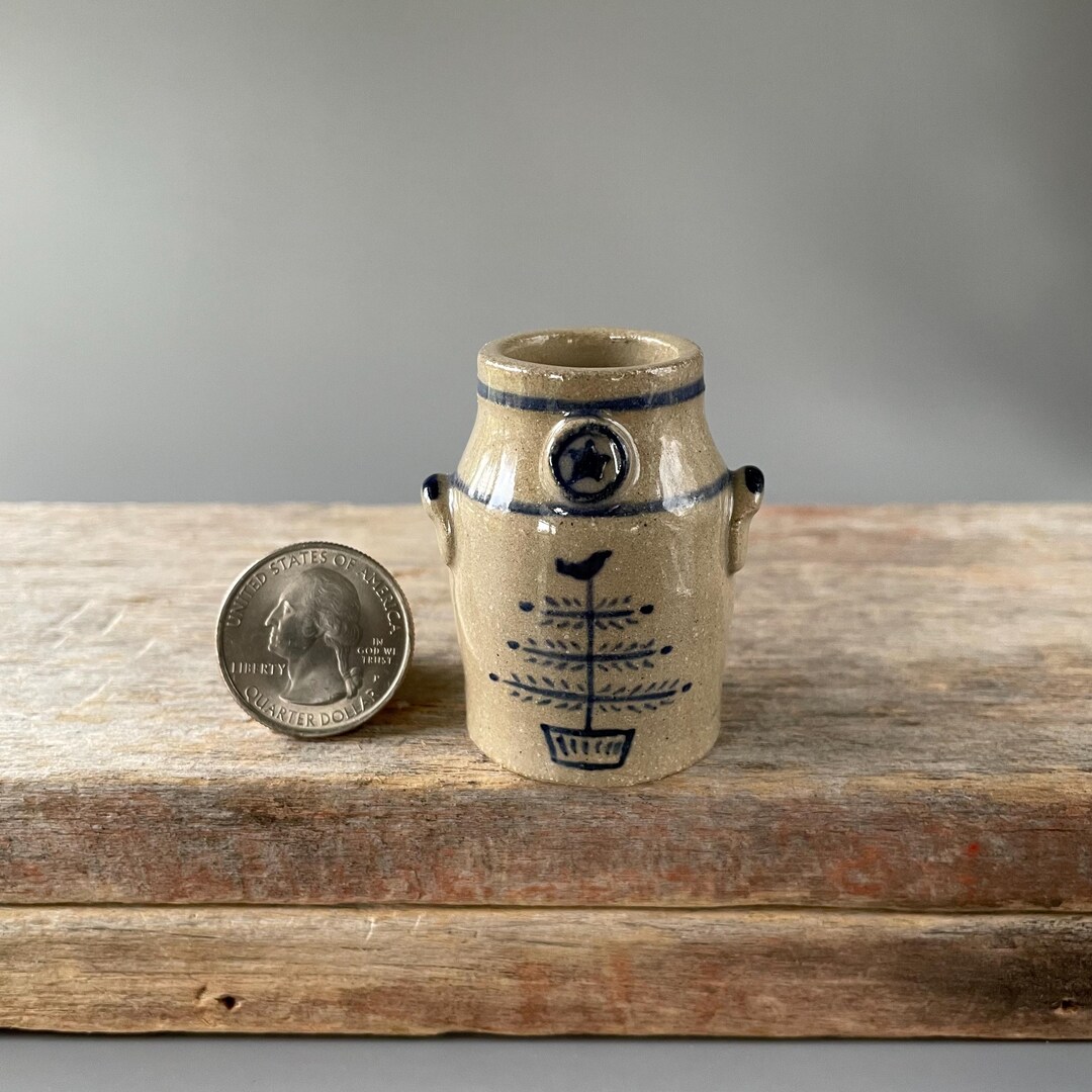 Handmade, Miniature Antique Replica Stoneware Pottery Crock-cobalt Blue ...