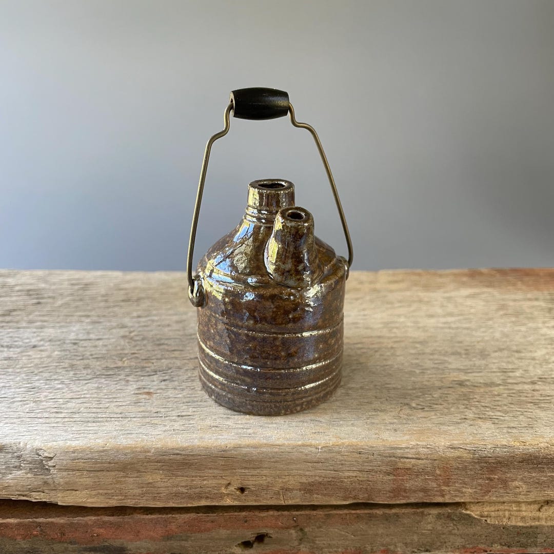 Miniature Salt Fired Stoneware Pottery Crock Jug/oil Can With Spout ...