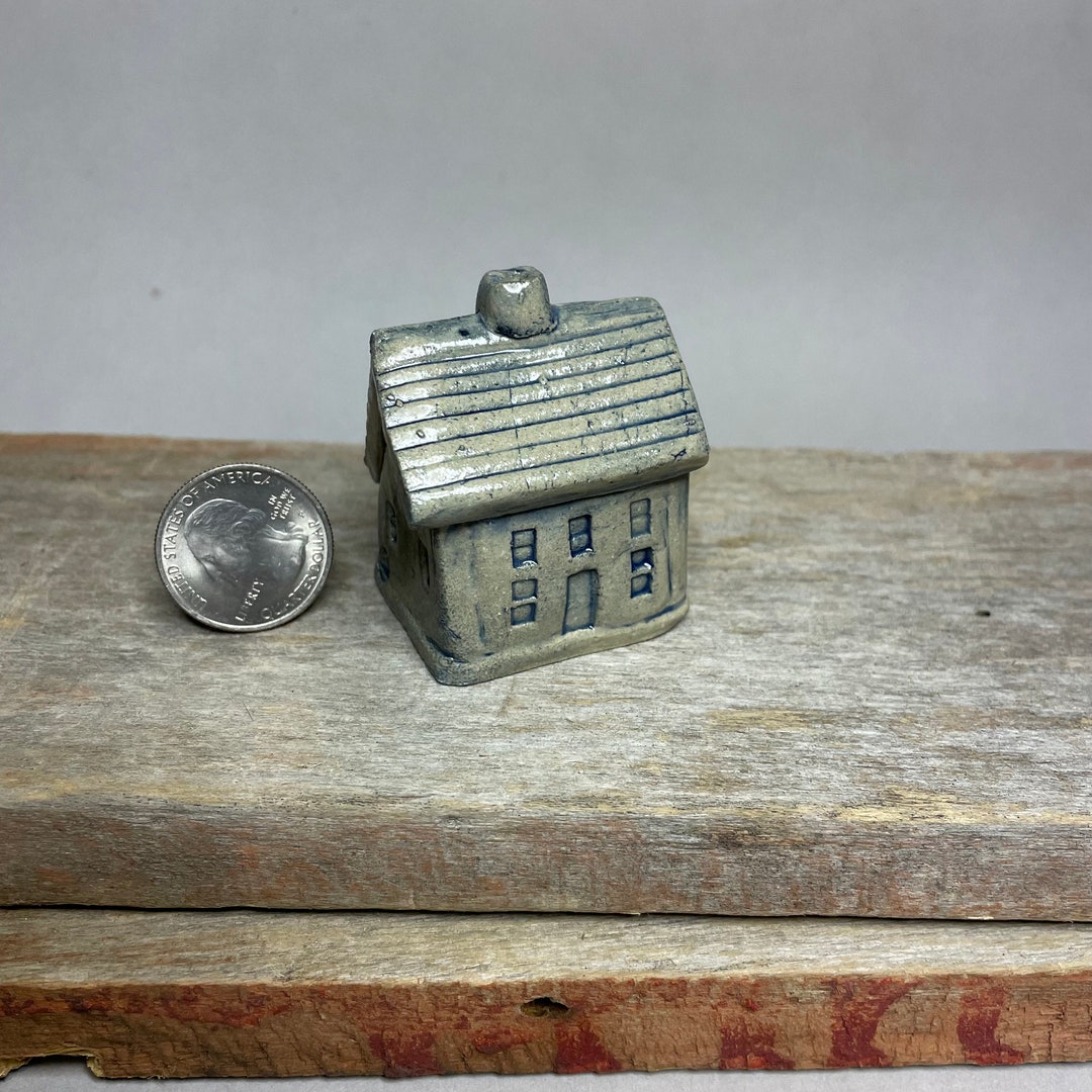New England Salt Box Miniature House Jug/bottle in Gray Clay With ...