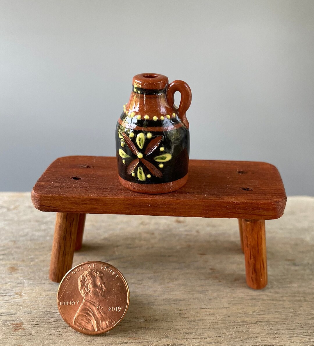 Small Scale Miniature, Traditional Redware Earthenware Pottery Jug With ...