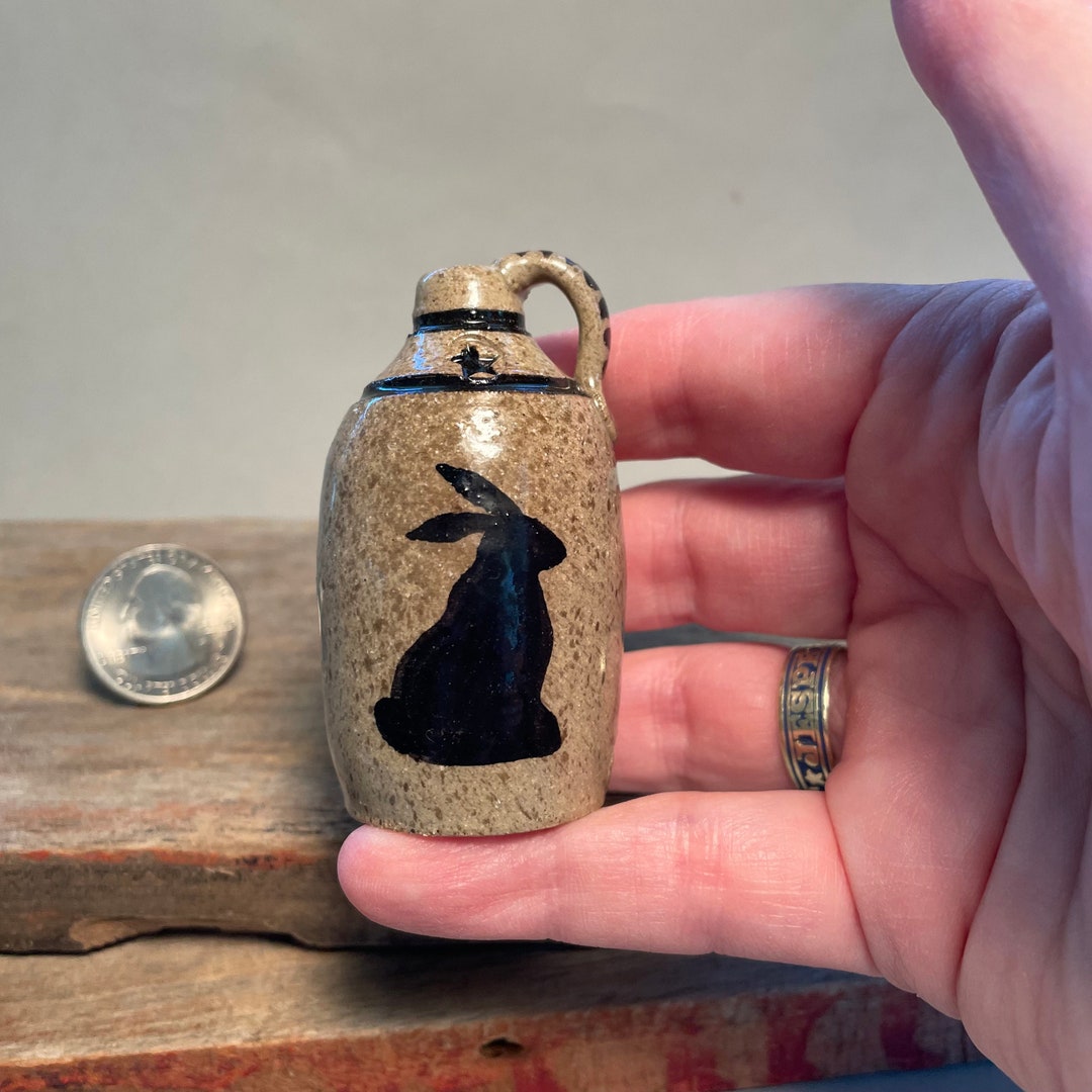 Handmade, Miniature Antique Stoneware Pottery Jug Crock Black ...