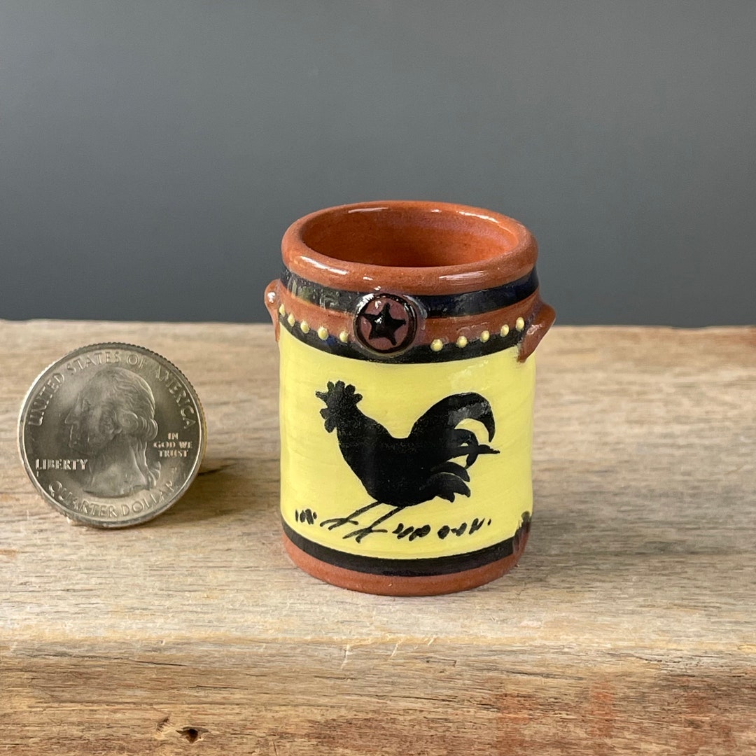 Miniature, Traditional Redware Earthenware Crock Jug With Primitive ...