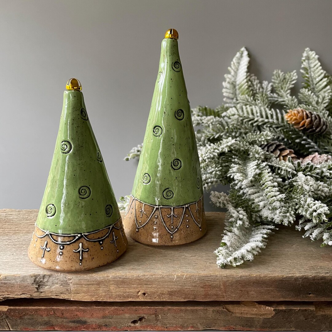 Handmade Holiday Jingle Tree Set in Antique Sea Glass Green Patina ...