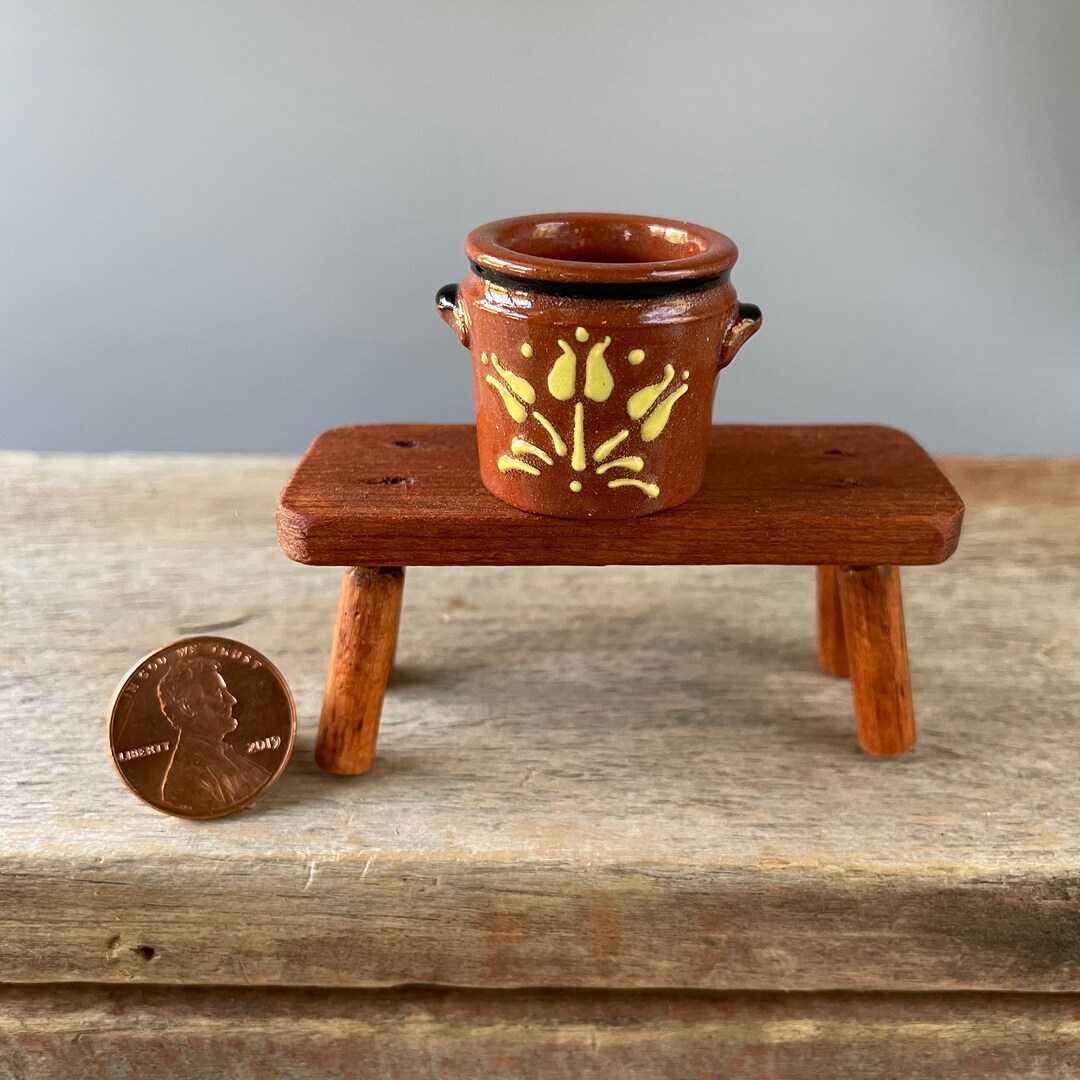 1:12 Scale Miniature, Traditional Redware Earthenware Pottery Crock ...
