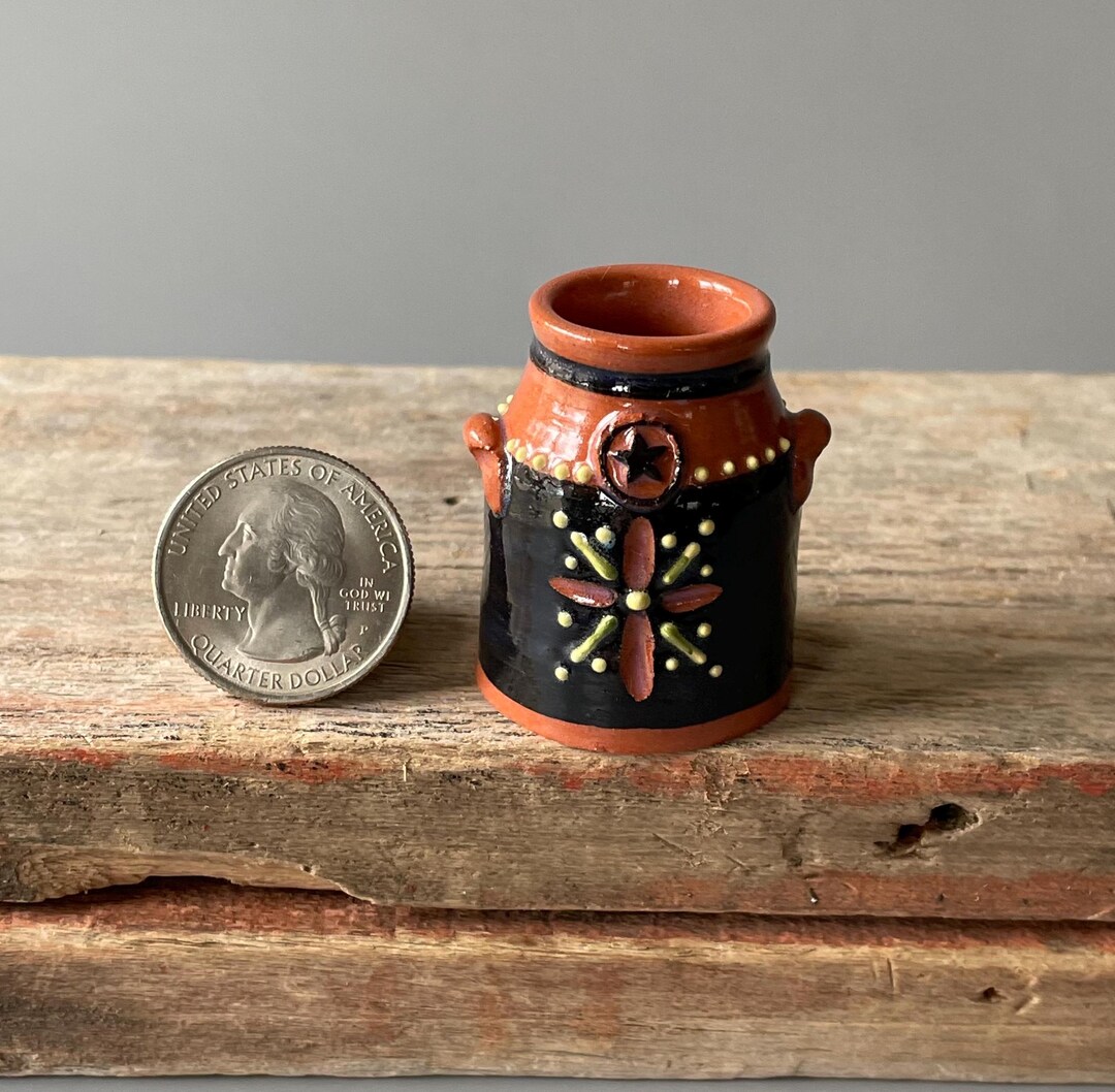 Miniature, Traditional Redware Earthenware Crock Jug With Primitive ...