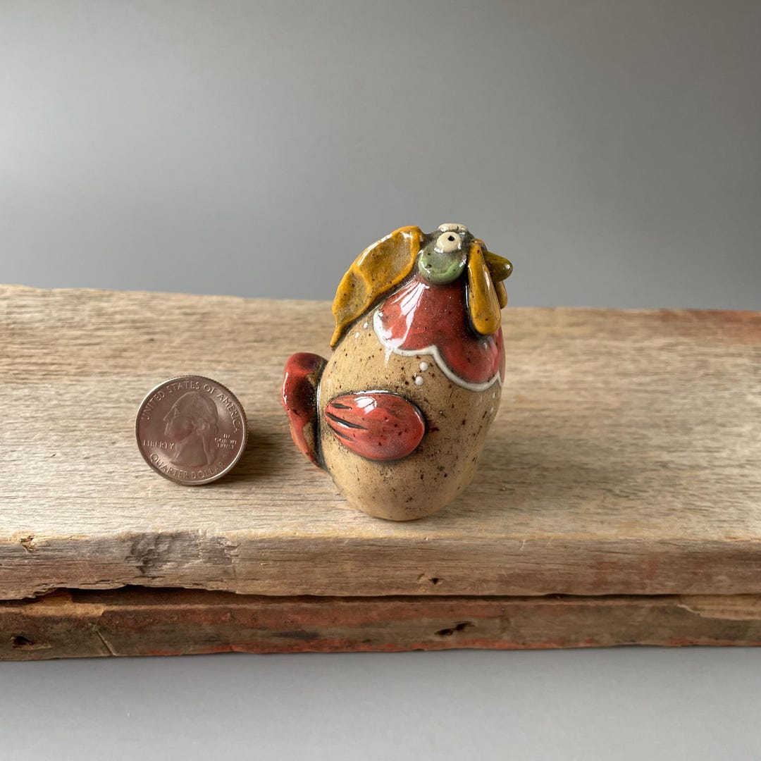 Funky Handmade Pottery Chicken Hen Miniature in Stoneware, Ooak, Slip ...