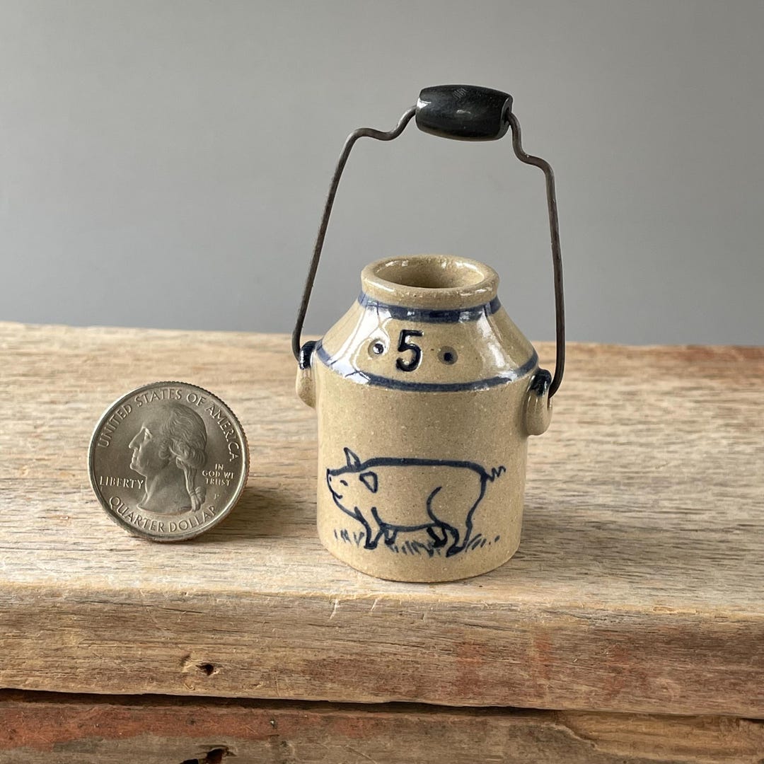 Handmade, Miniature Antique Replica Stoneware Pottery Crock-cobalt Blue ...