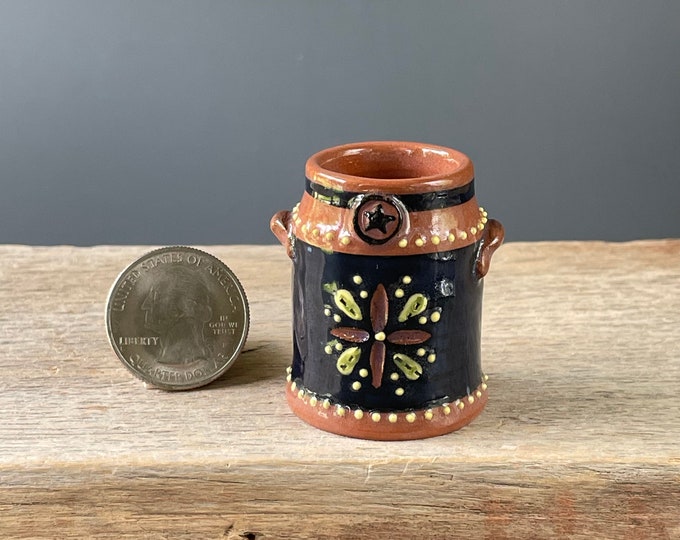 Miniature, Traditional Redware Earthenware Crock Jug With Primitive ...