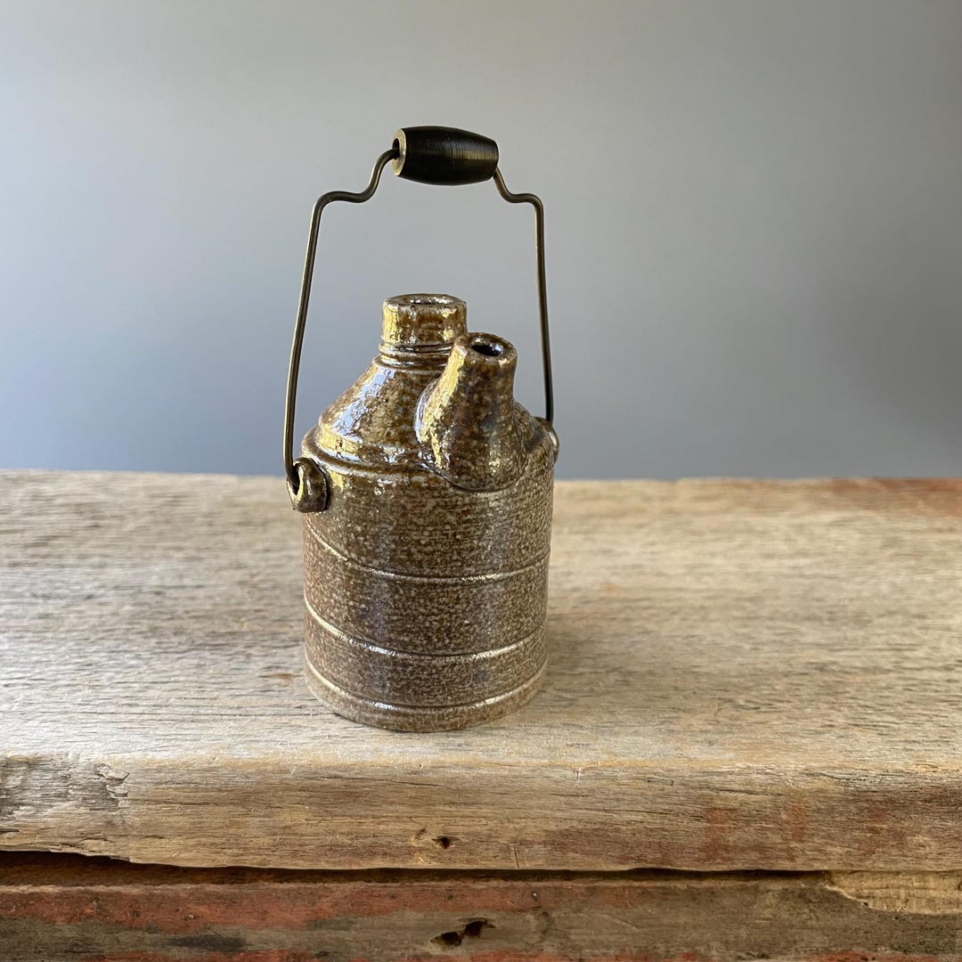 Miniature Salt Fired Stoneware Pottery Crock Jug/oil Can With Spout ...
