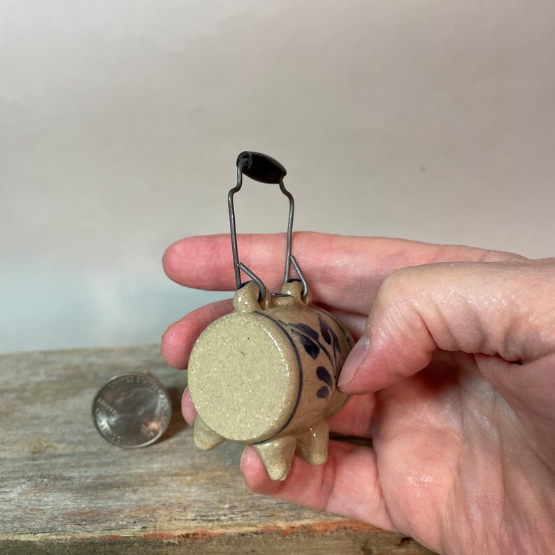 Handcrafted Miniature Stoneware Pottery Foot Warmer Crock With Cobalt ...