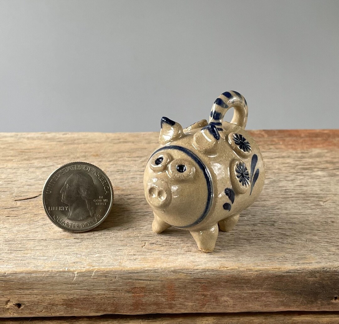 Miniature Stoneware Piggy Bank, Early American Jug Shape, Stylized ...