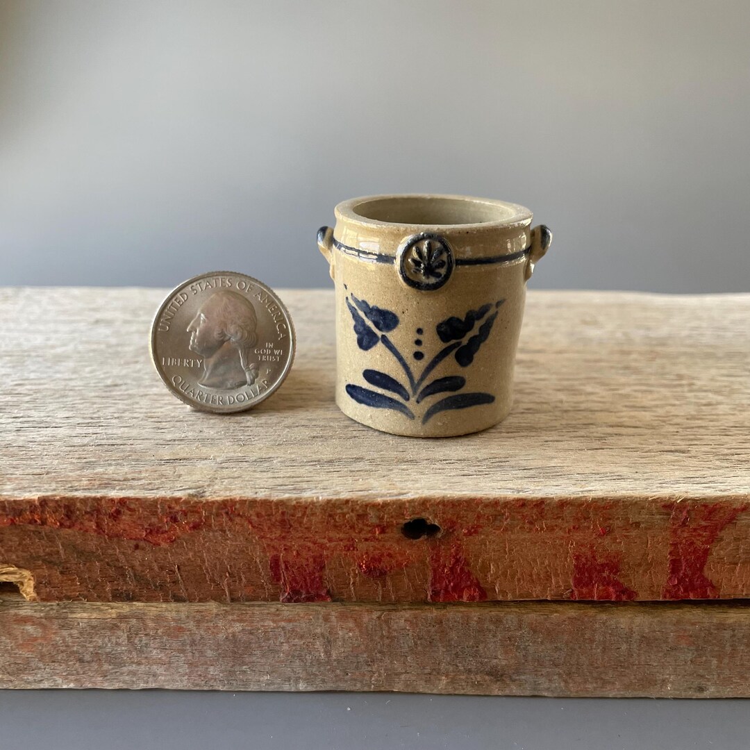 Handmade, Miniature Antique Replica Stoneware Pottery Crock-cobalt Blue ...