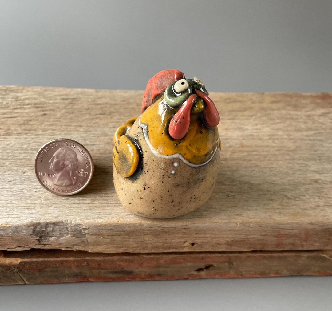 Funky Handmade Pottery Chicken Hen Miniature in Stoneware, Ooak, Slip ...