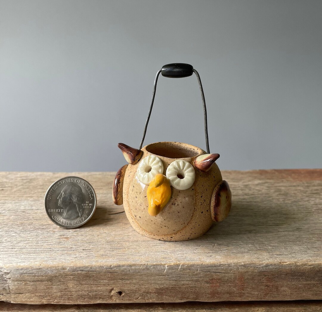 Miniature Handmade Stoneware Pottery Halloween Owl, Owlet Lantern ...