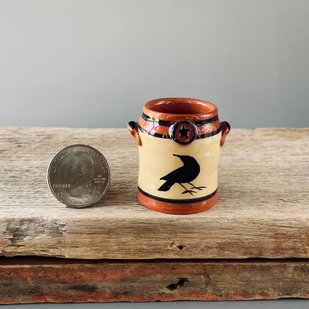 Miniature, Traditional Redware Earthenware Crock Jug With Primitive ...