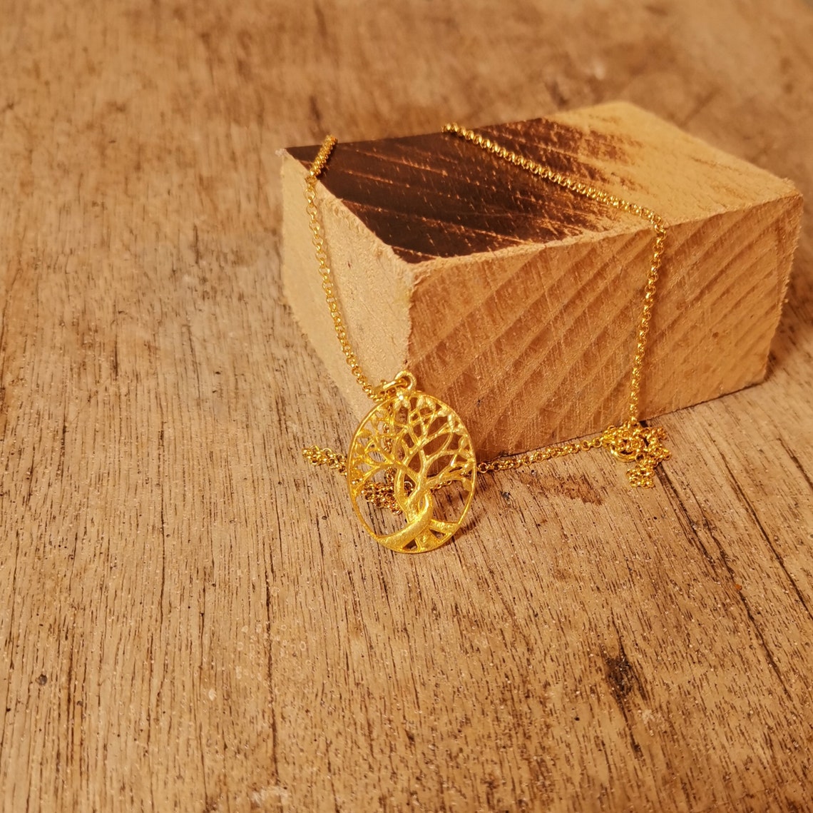 Gold Tree Necklace Oval Tree of Life Brushed Gold Gold Tree - Etsy