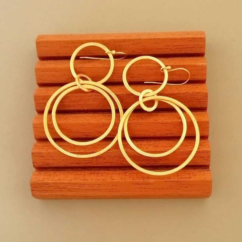 Gold Circle Earrings Brushed Gold Dangle Earrings Long Loop - Etsy