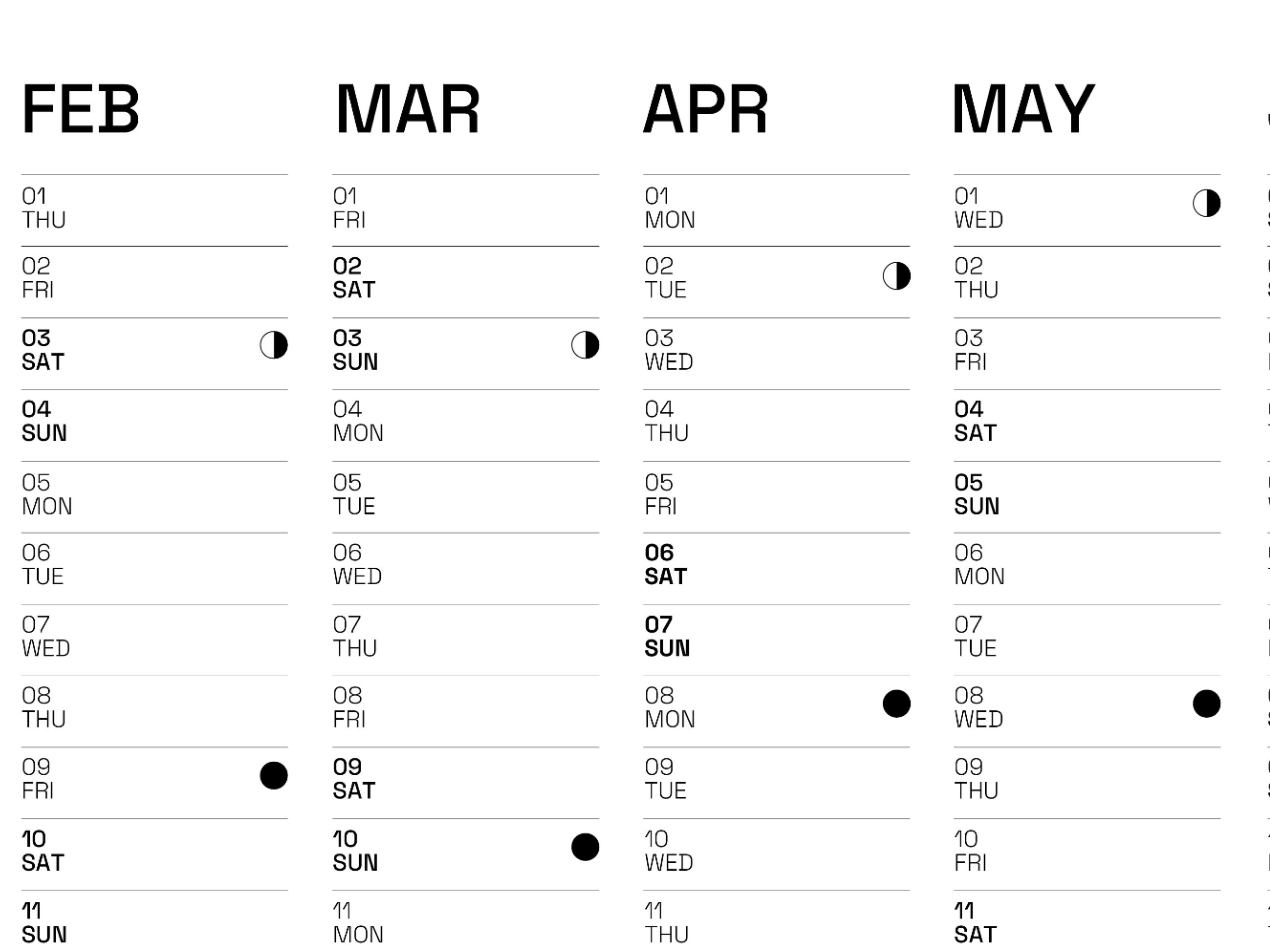 2024 Lunar Year Calendar Printable. Moon Calendar. Digital Download ...