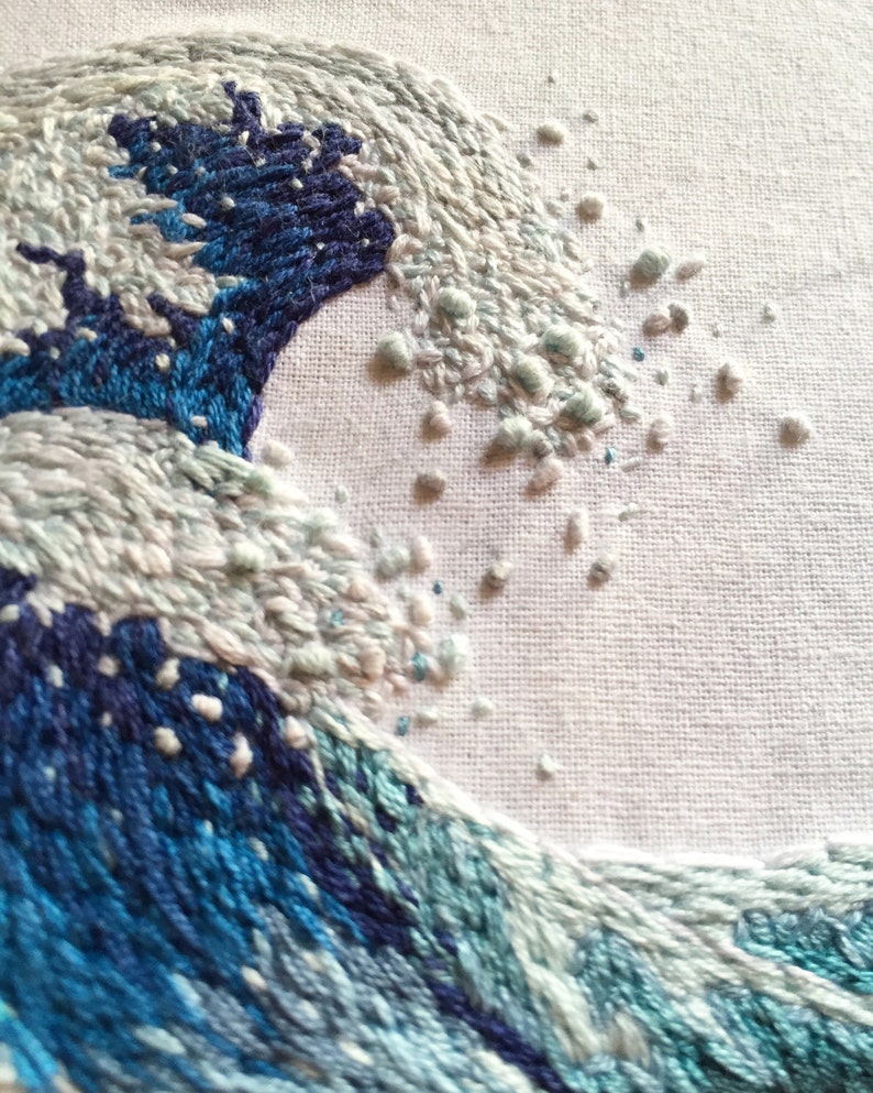 CUSTOM MADE to ORDER Wave Hand Embroidery -ocean Beach Water- - Etsy