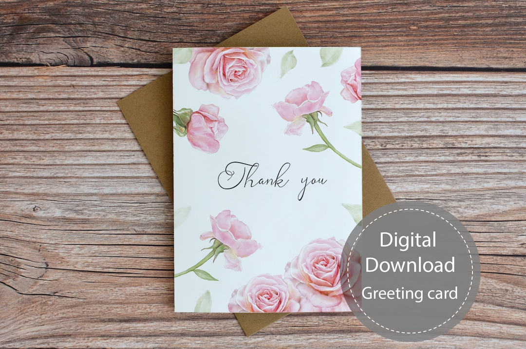 Roses Thank You Printable Card, Roses Gratitude Digital Card, Roses ...