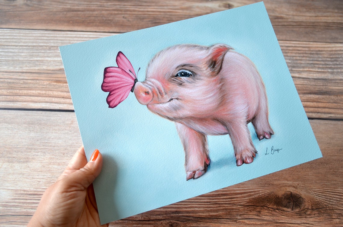 Mini Pig Print. Pig Giclee Print. Pig Print. Pig Art Print | Etsy