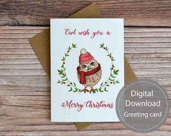 Owl Christmas Card - Etsy