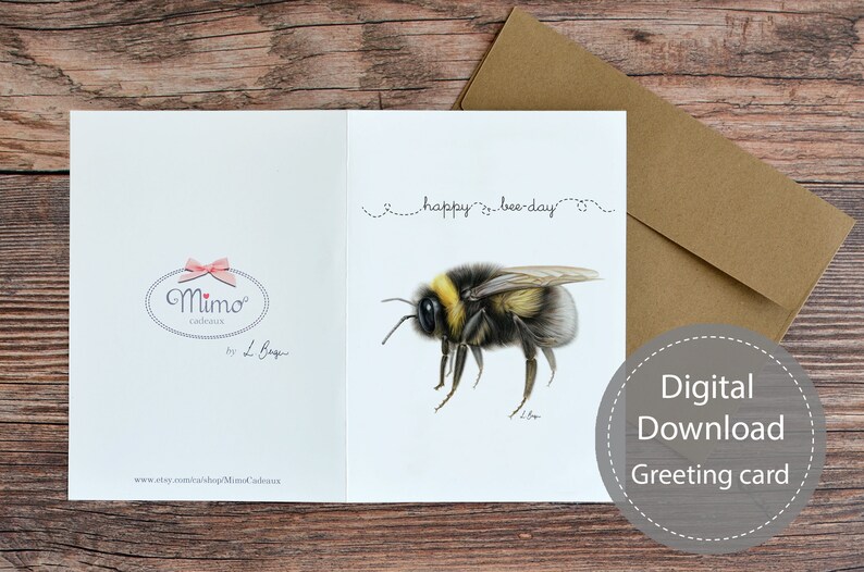 Bee Birthday Greeting Card Birthday Day Printable Card - Etsy