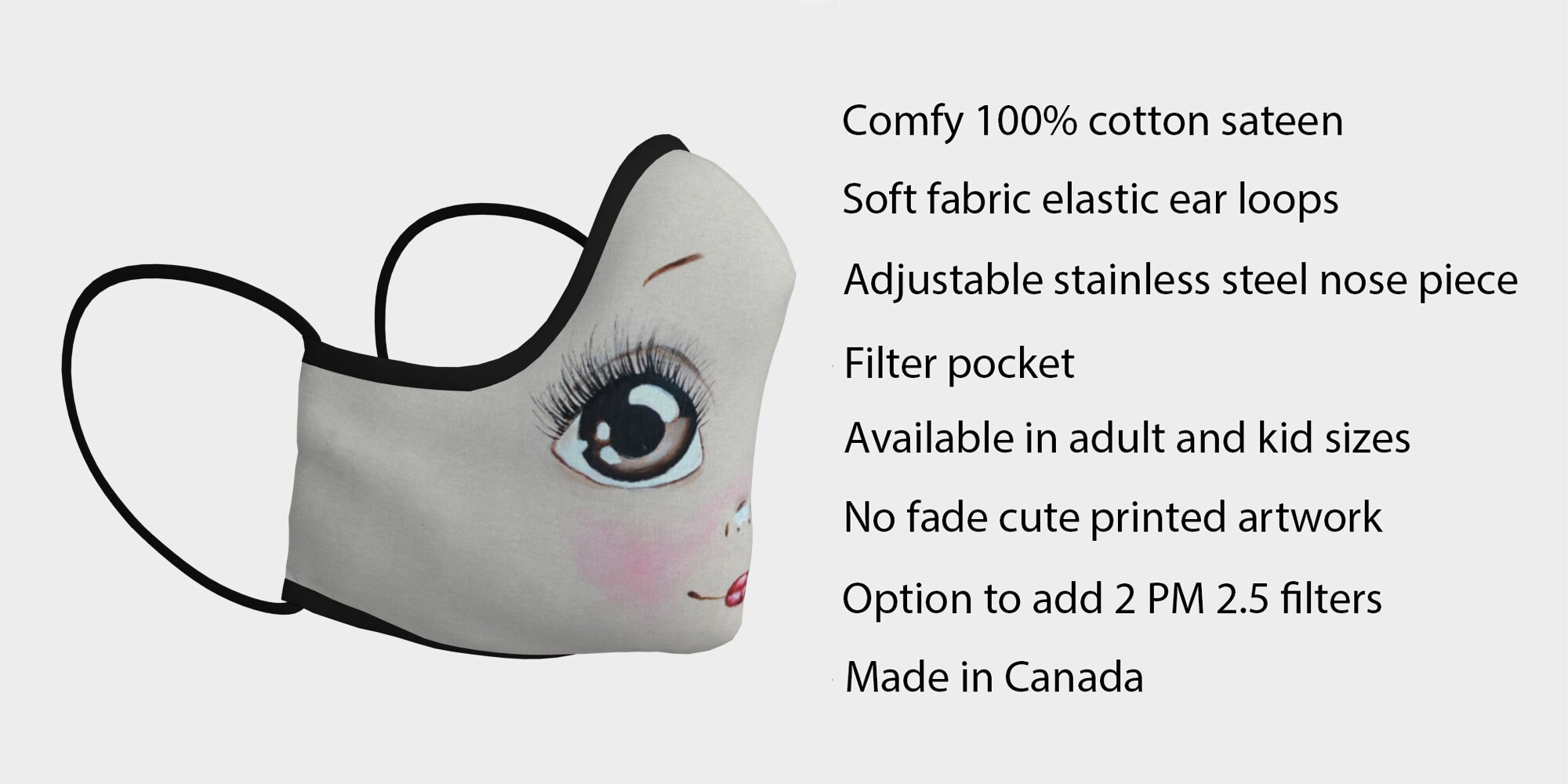 Doll face mask with filter pocket reusable and washable face - Etsy.de