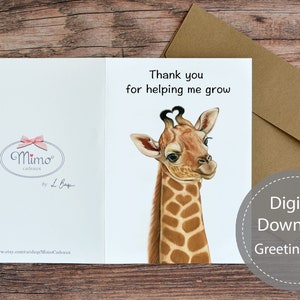 Teacher Printable Card, Giraffe Printable Card, Childhood Educator Card ...