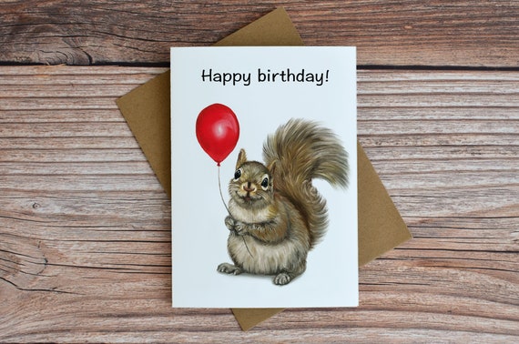 Squirrel birthday greeting card. Squirrel birthday card. | Etsy