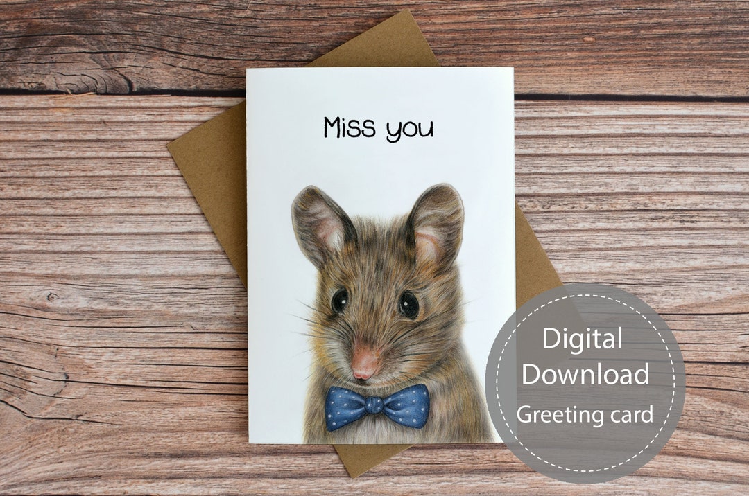 Mouse Printable Greeting Card, Miss You Greeting Card, Valentines Day ...