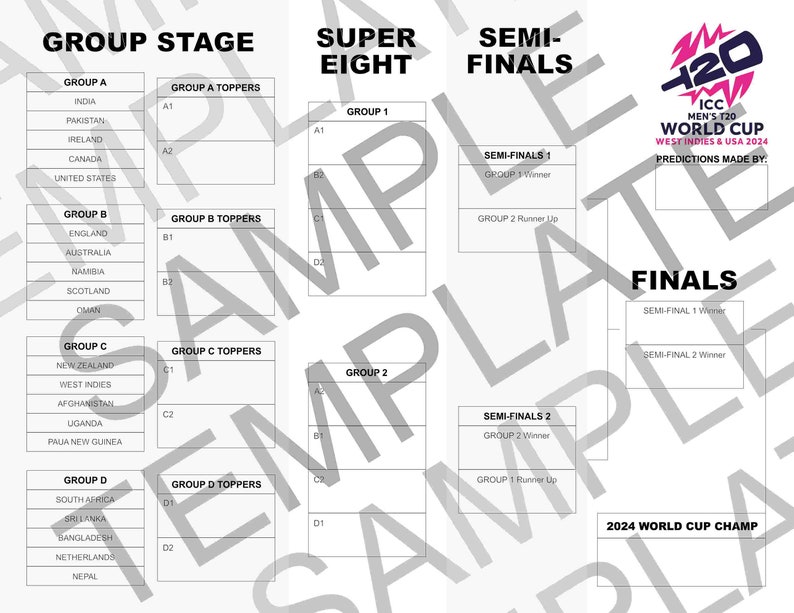 2024 ICC Men's T20 World Cup Bracket Digital Download - Etsy