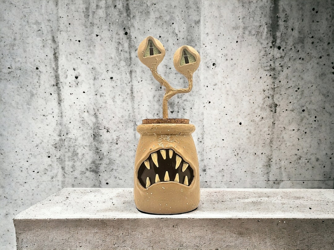 Monster Stash Jar #76, Beige Monster Jar With Orange Interior - Etsy