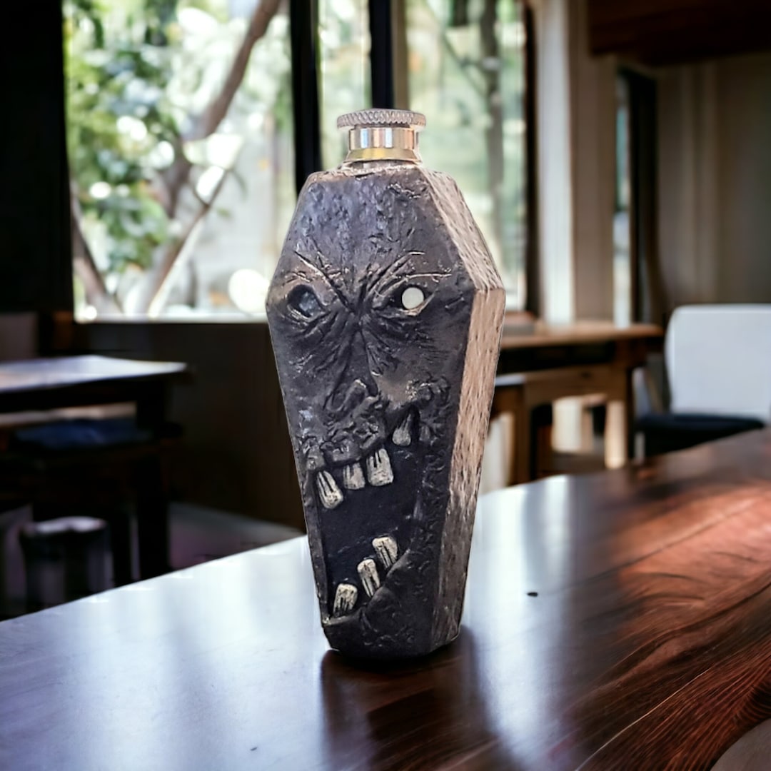 Necronomicon Coffin Flask - 3.5oz Flask With Glow in the Dark Eye - Etsy
