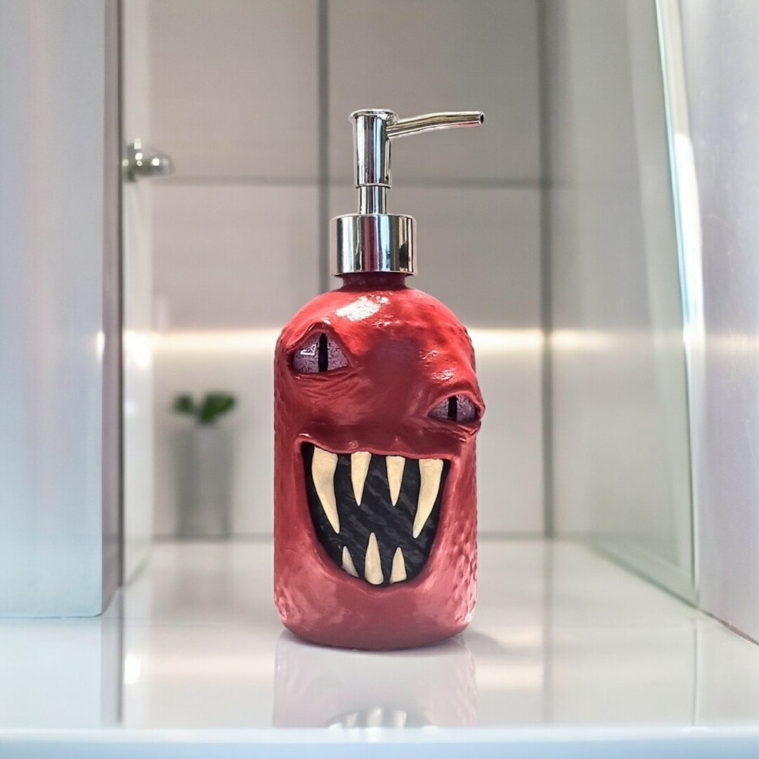 Monster Soap Dispenser #347 - Bright Red Dispenser - Etsy